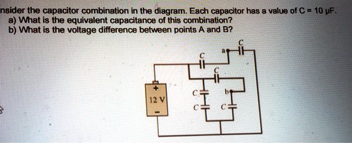 SOLVED: nsider the capacitor combination in the diagram: Each capacitor has a value of C = 10 pF ...