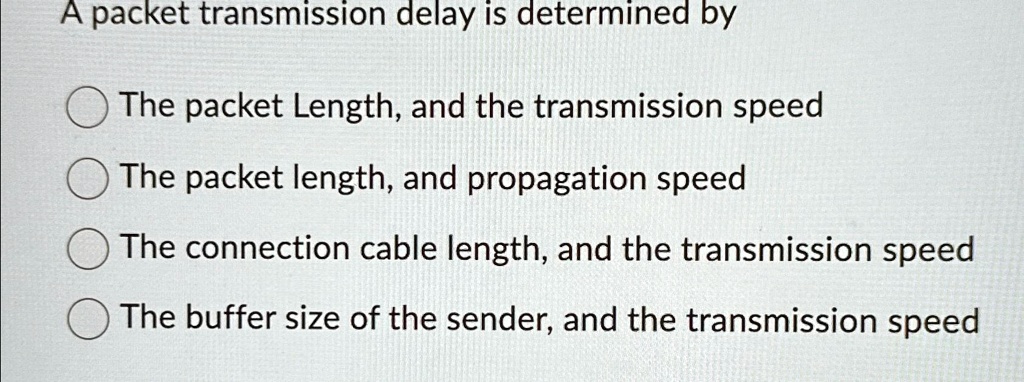SOLVED: A packet transmission delay is determined by: - The packet ...