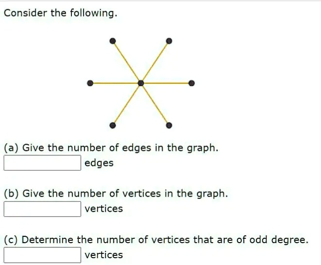 SOLVED: Consider the following: (a Give the number of edges in the ... SOLVED: Consider the following: (a Give the number of edges in the ...