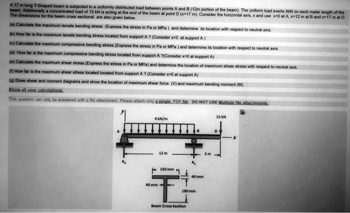 SOLVED: A 17 m long T-Shaped beam is subjected to a uniformly ...