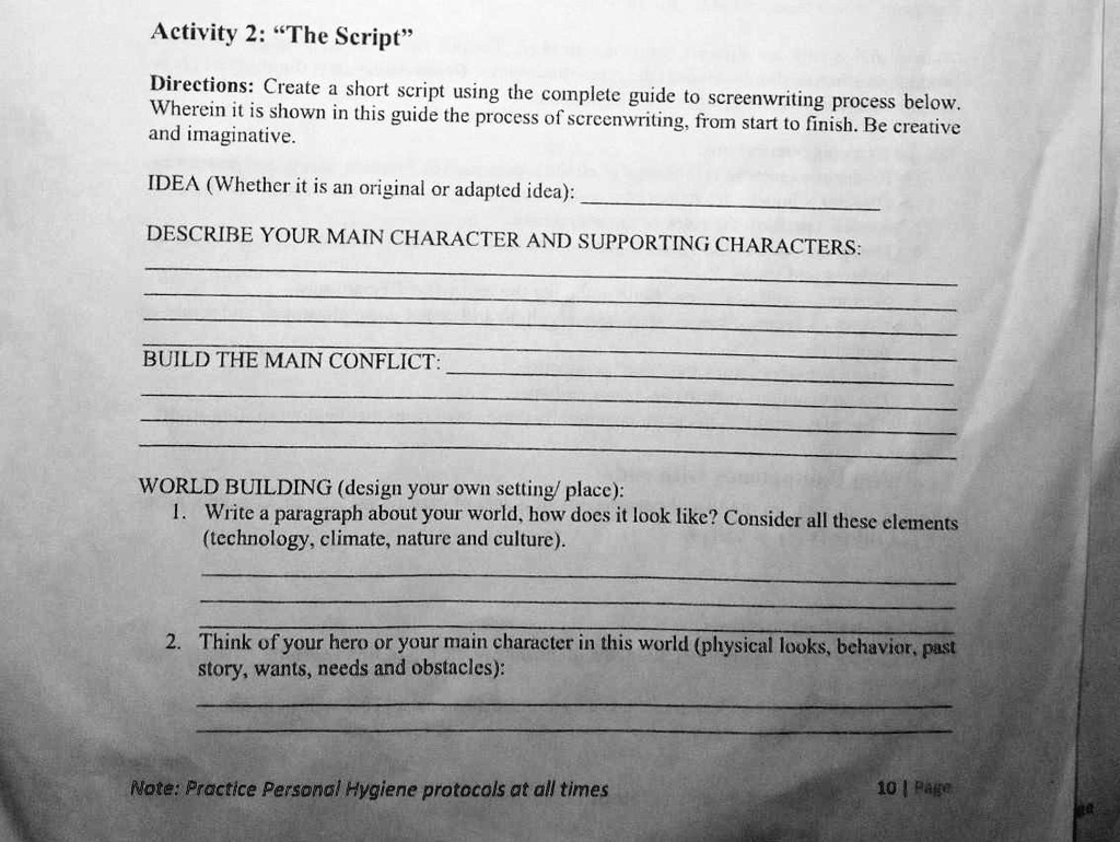 SOLVED: Activity 2: "The Script" Directions: Create a short script using the complete guide to ...