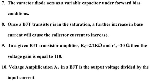 SOLVED: The varactor diode acts as a variable capacitor under forward bias conditions. Once a ...