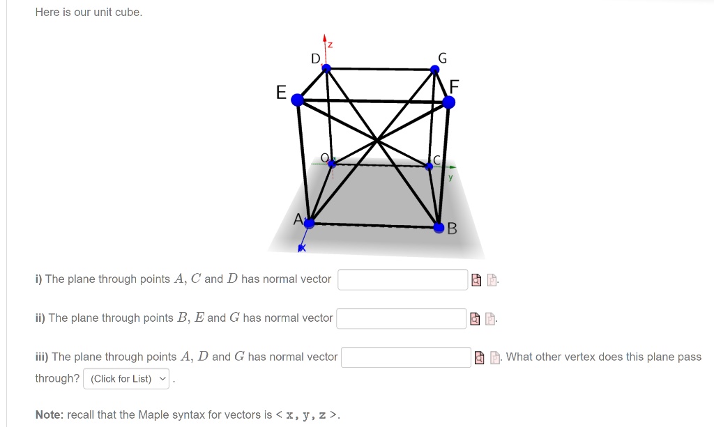 SOLVED:Here is our unit cube_ i) The plane through points A; and has ...