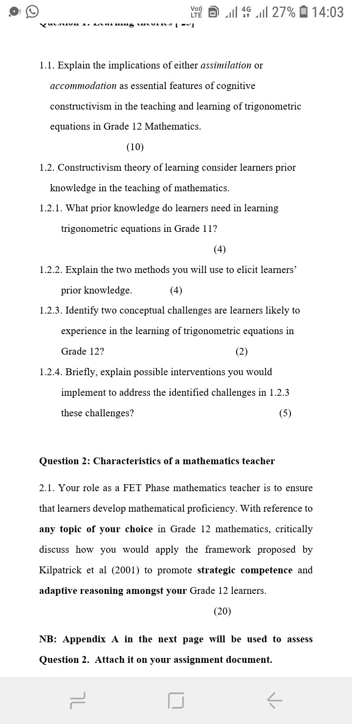 1.1. Explain the implications of either assimilation or accommodation as essential features of ...
