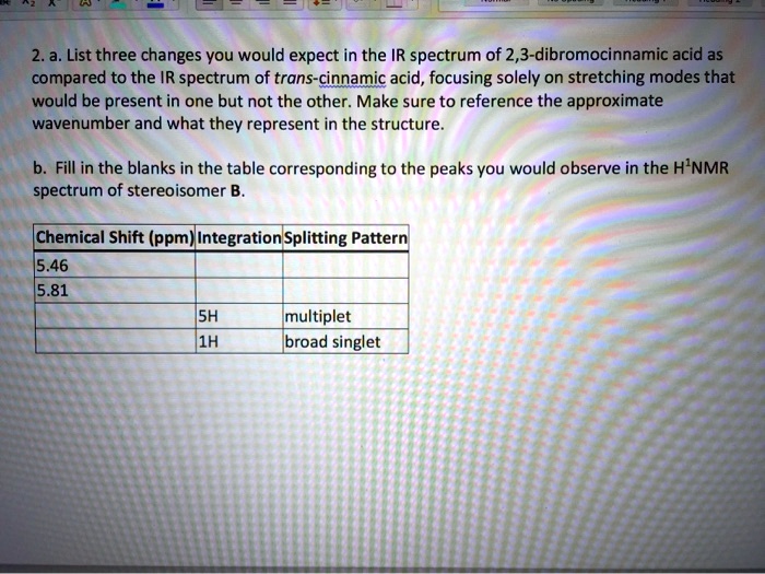 SOLVED: 2.a. List three changes you would expect in the IR spectrum of ...