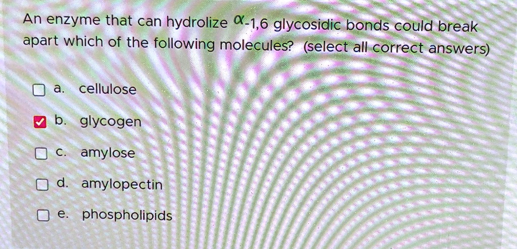 An enzyme that can hydrolize α-1,6 glycosidic bonds could break apart ...