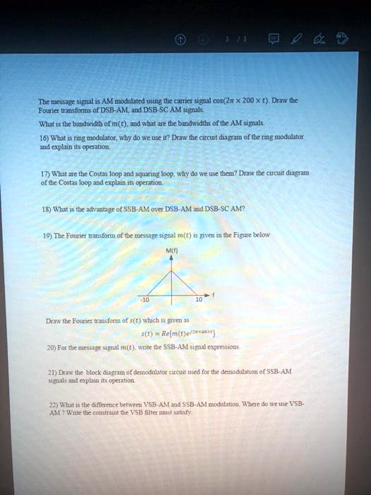 The message signal is AM modulated using the carrier signal cos(2? × ...