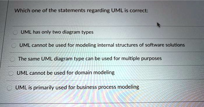 SOLVED: Which one of the statements regarding UML is correct UML has ...