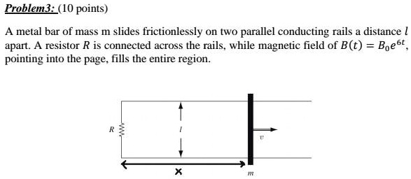 SOLVED: Problem: (10 points) A metal bar of mass m slides frictionlessly on two parallel ...