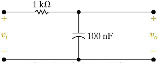 Find the cutoff frequency (in hertz) of the low-pass filter shown in ...