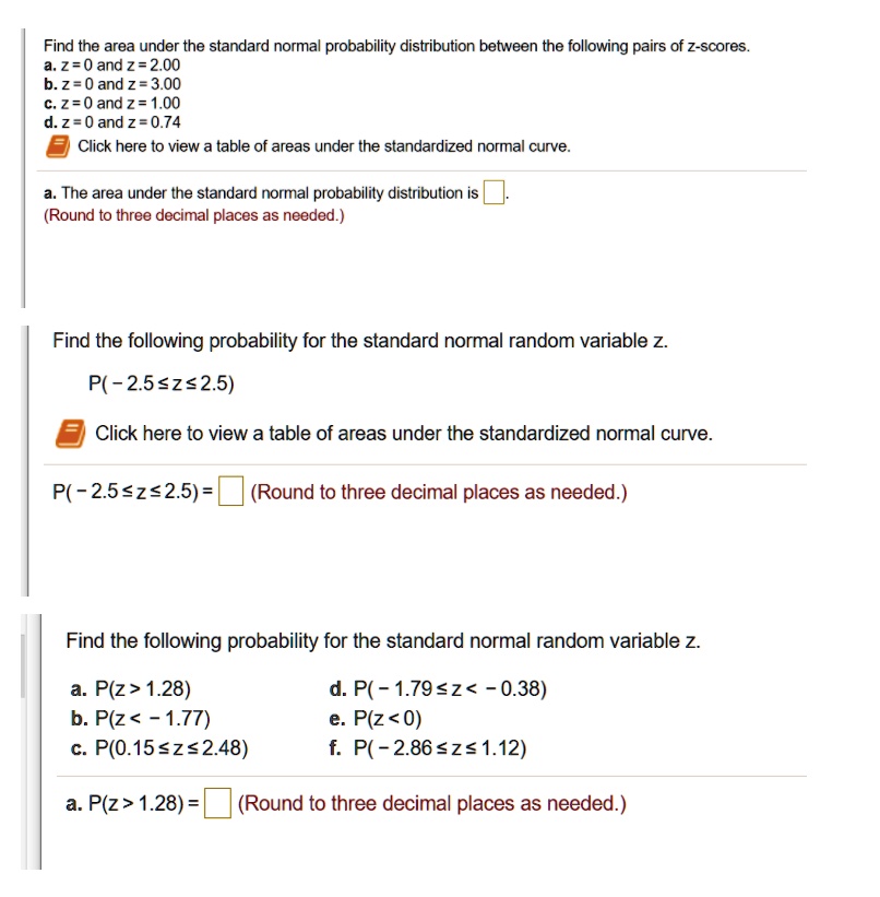 Find the area under the standard normal probability distribution ...
