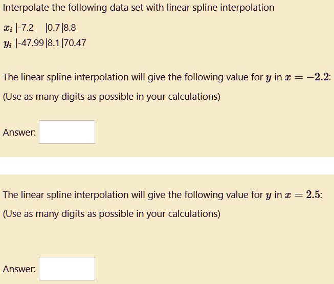 SOLVED: Interpolate the following data set with linear spline ...