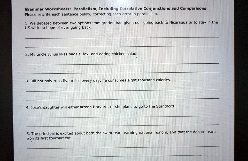 SOLVED: please help Grammar Worksheets: Parallelism Including Correlative Conjunctions and ...