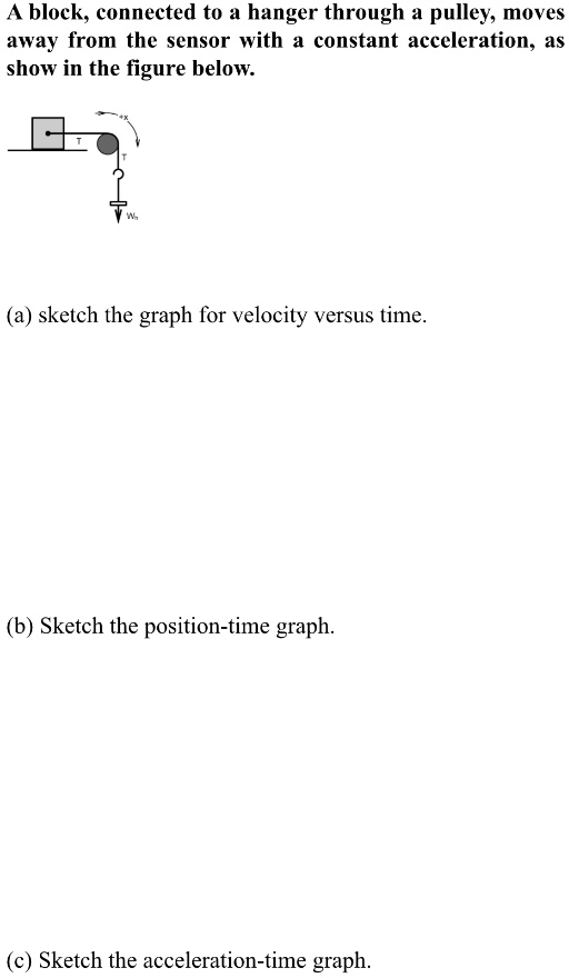 block connected to a hanger through a pulley moves away from thc sensor with constant ...