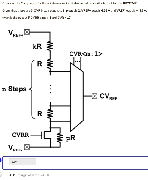 Consider the Comparator Voltage Reference circuit shown below, similar to that for the PIC32MX ...
