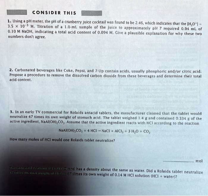 consider this using a ph meter uhe ph ofa cranberry juice cocktail was ...