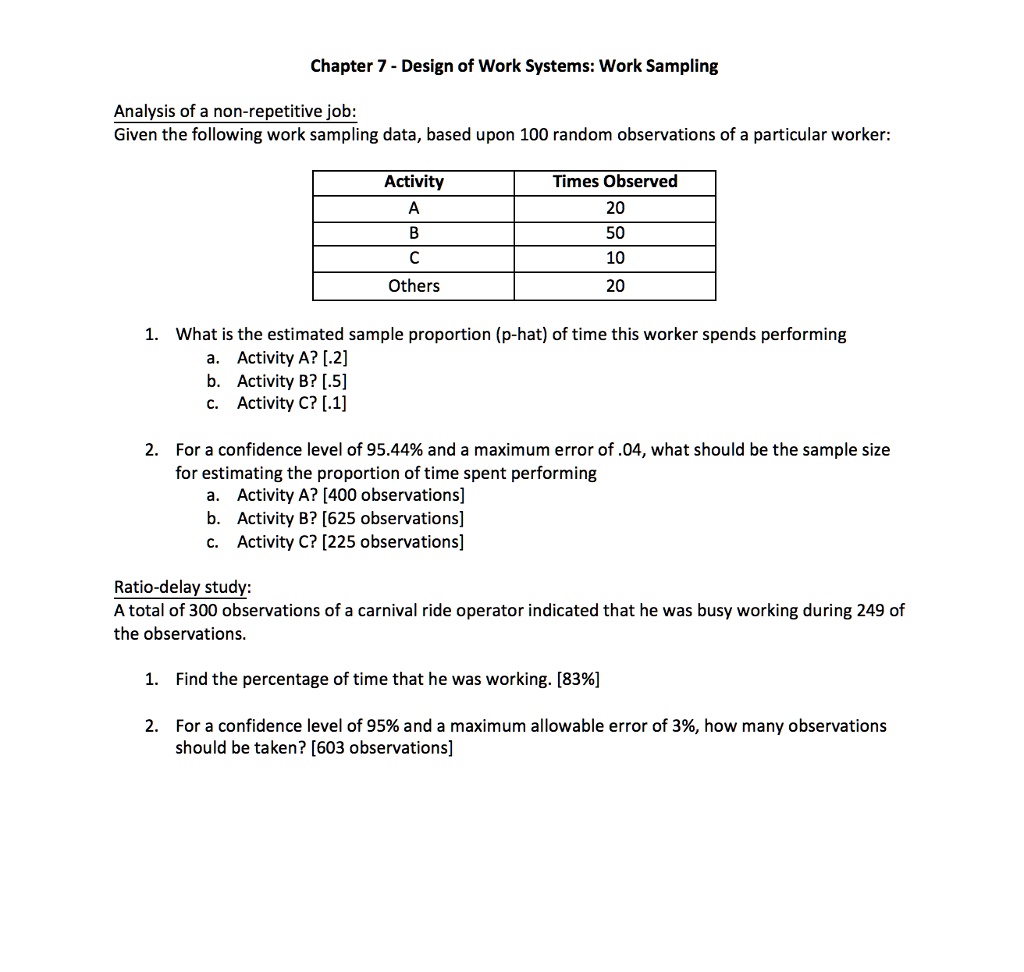 Chapter 7 - Design of Work Systems: Work Sampling Analysis of a non ...