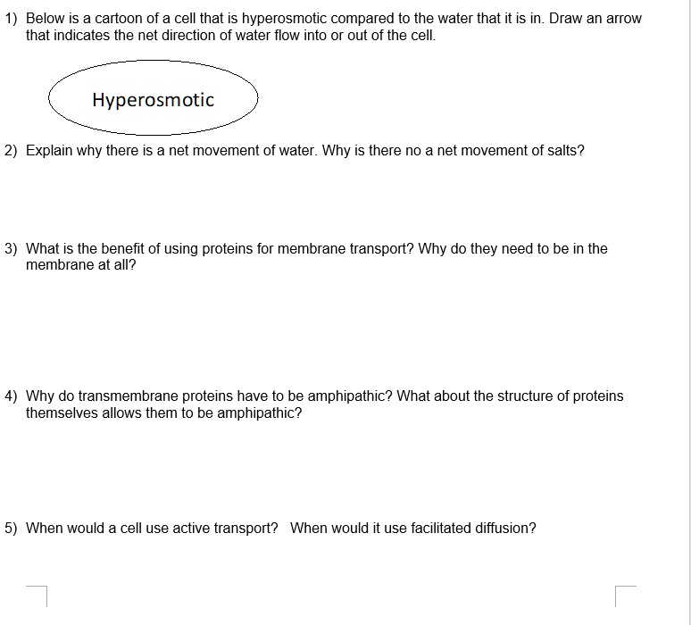 SOLVED: Below is a cartoon of a cell that is hyperosmotic compared to ...