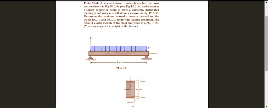 Prob. 6.5-4. A steel-reinforced timber beam has the cross section shown ...