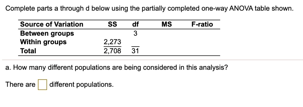 Complete parts a through d below using the partially completed one-way ...
