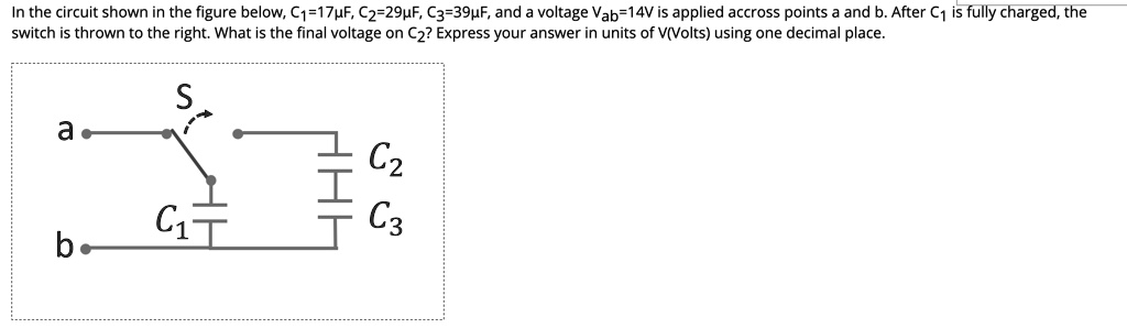 SOLVED: In the circuit shown in the figure below, C1 = 17uF, C2 = 294F, C3 = 39F, and voltage ...