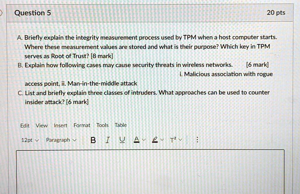 SOLVED: Text: Cybersecurity Question 5 20 pts A. Briefly explain the ... SOLVED: Text: Cybersecurity Question 5 20 pts A. Briefly explain the ...