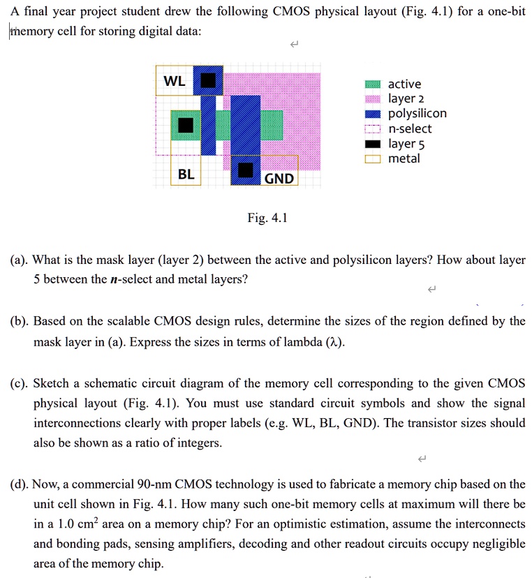 A final year project student drew the following CMOS physical layout ...
