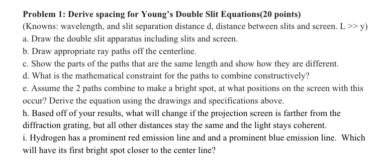 SOLVED: Problem 1: Derive spacing for Young" Double Slit Equations(20 ...