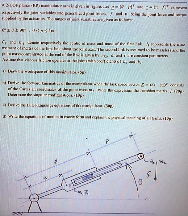A 2-DOF planar (RP) manipulator arm is given in figure. Let q = (θ p)^T ...