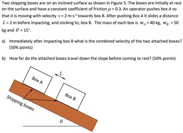 SOLVED: Two shipping boxes are on an inclined surface as shown in Figure The boxes are initially ...