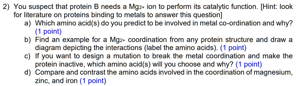 2 you suspect that protein b needs a mg2t ion to perform its catalytic ...