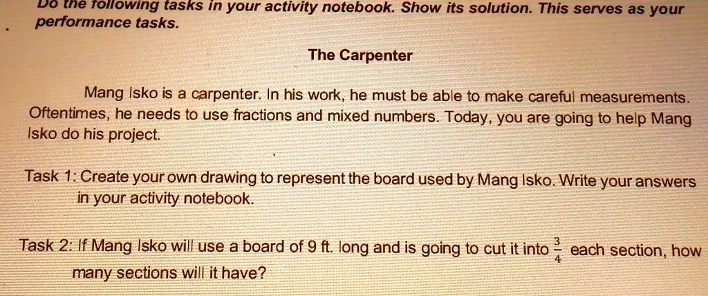 Do the following tasks in your activity notebook. Show its solution ...