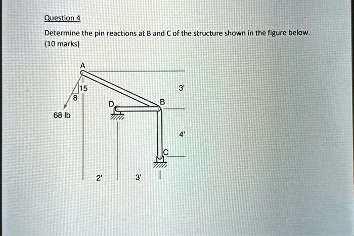 Solved Determine Pin Reactions At B And C Question4 Determine The Pin Reactions At B And C Of