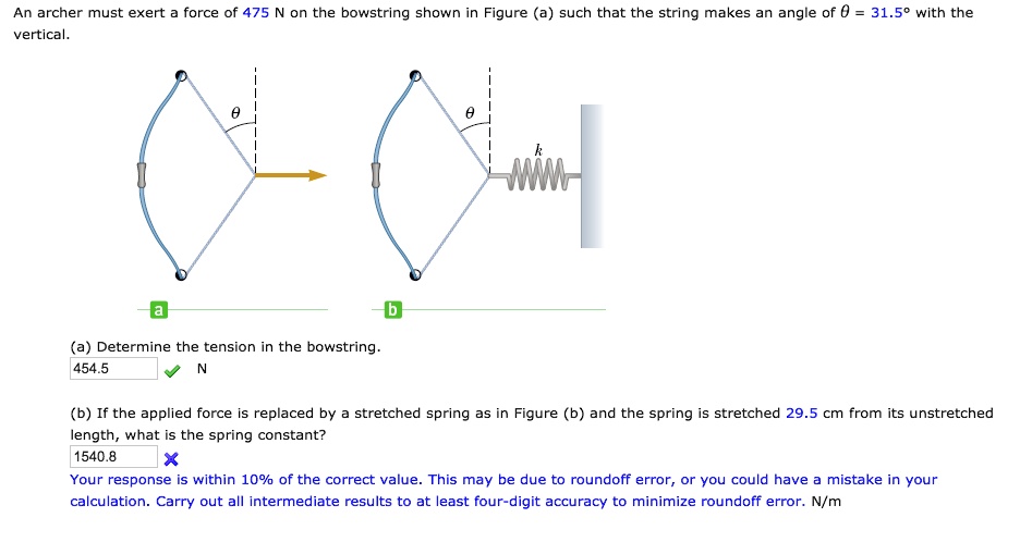 SOLVED: An archer must exert a force of 475 N on the bowstring shown in ...
