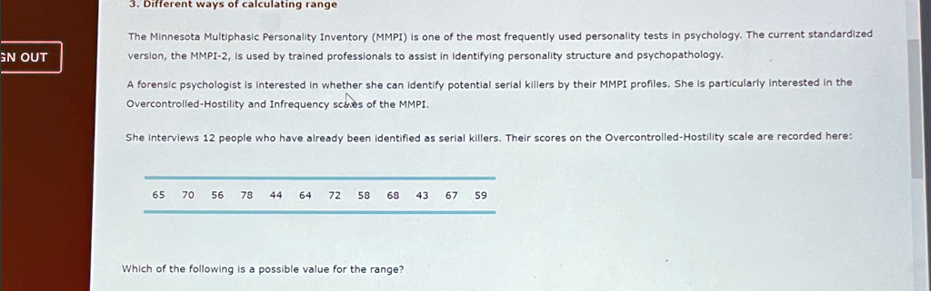 SOLVED: Different ways of calculating range The Minnesota Multiphasic ...