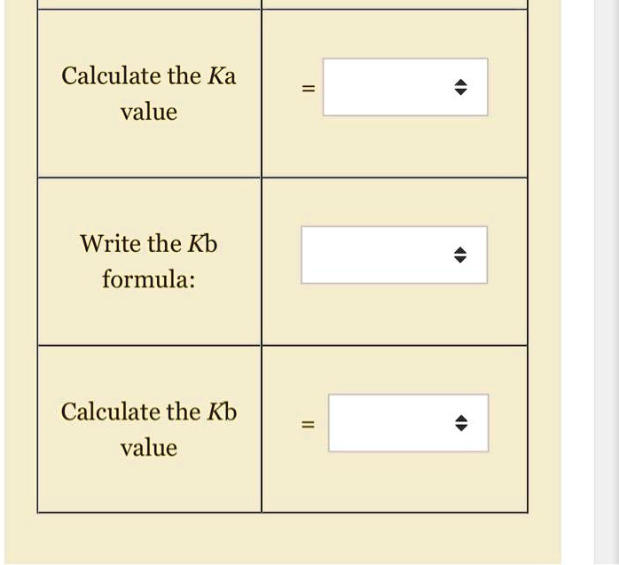 calculate the ka value write the kb formula calculate the kb value 60531