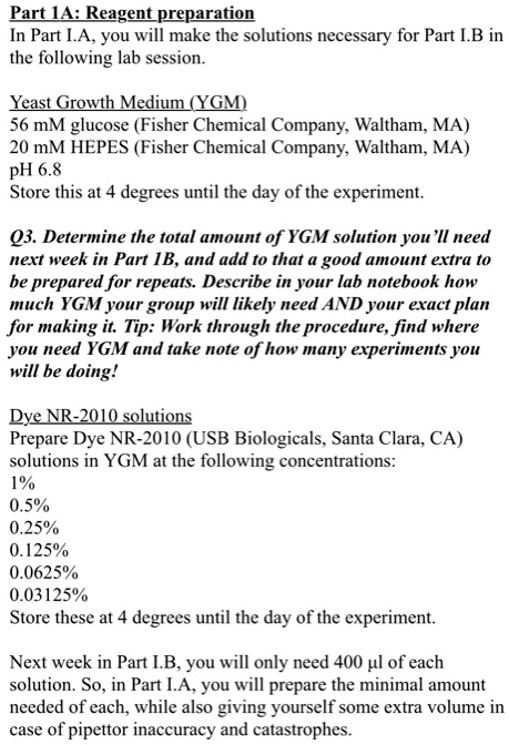 part la reagent preparation in part la you will make the solutions ...
