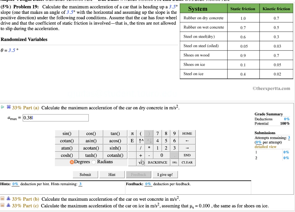 Solved 5 Problem 19 Calculate The Maximum Acceleration Of Car That