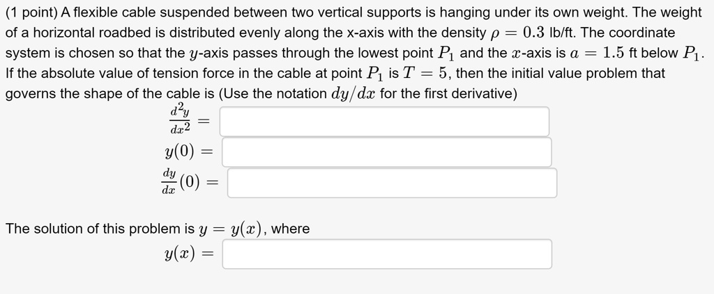 SOLVED: point) A flexible cable suspended between two vertical supports ...