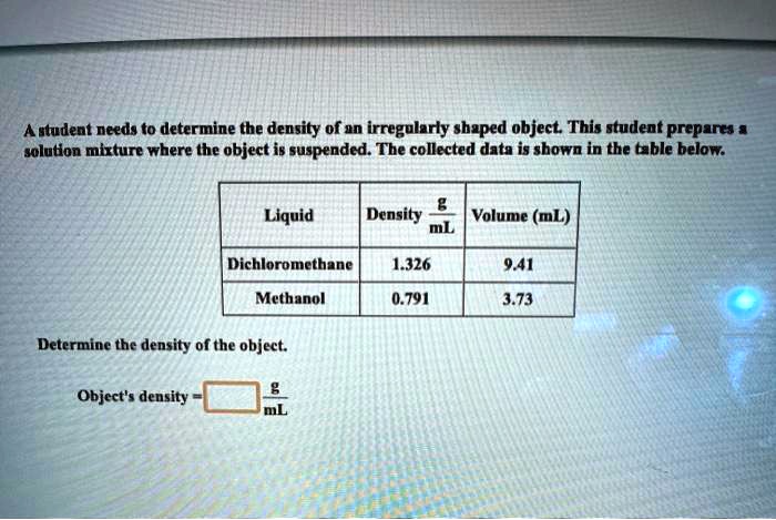 itudent needs to determine the density of un irregularly shaped object ...