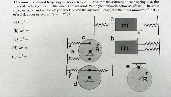 SOLVED: Determine the natural frequency for each system. Assume: the ...