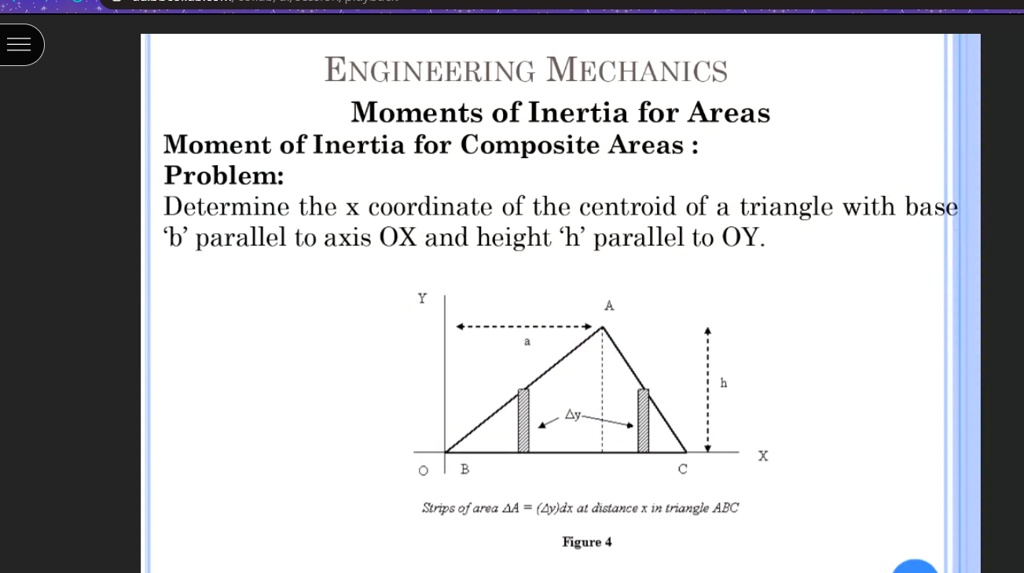 SOLVED: ENGINEERING MECHANICS Moments of Inertia for Areas Moment of Inertia for Composite Areas ...