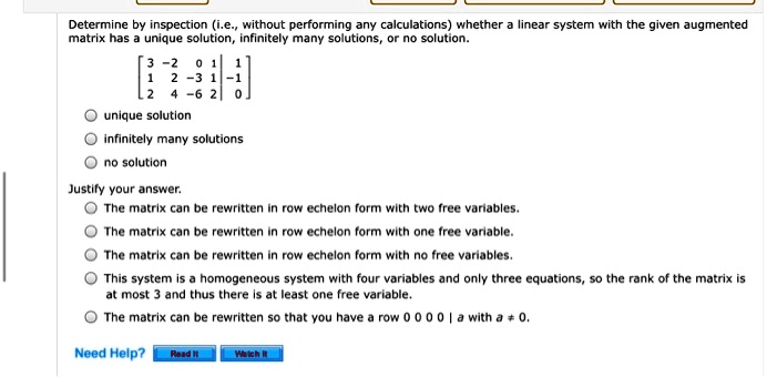 SOLVED: Determine by inspection (i.e. without performing any ...