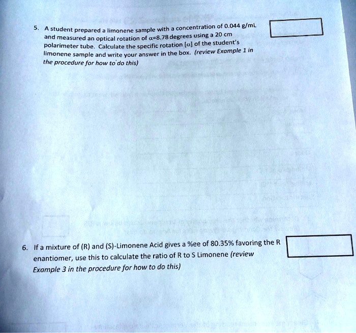 SOLVED:concentration of 0.044 UmL student prepared limonene sample with ...