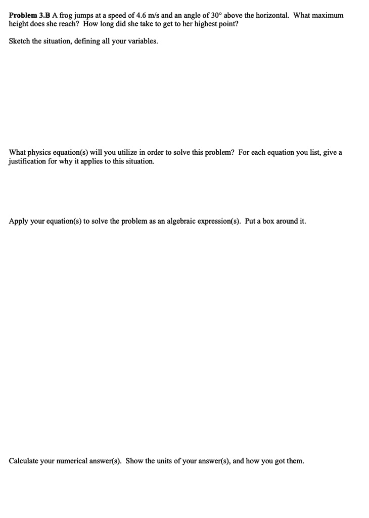 problem 3b a frog jumps at a speed of 46 ms and an angle of 30 above the horizontal what maximum ...
