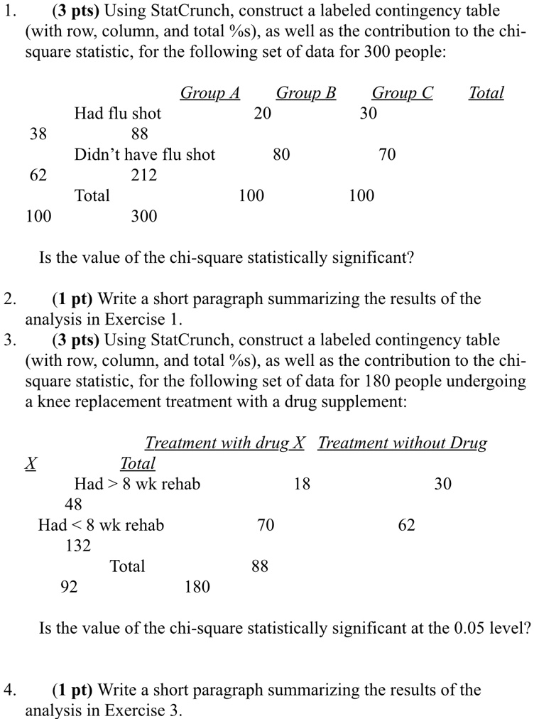 1. (3 pts) Using StatCrunch, construct a labeled contingency table (with row, column, and total ...
