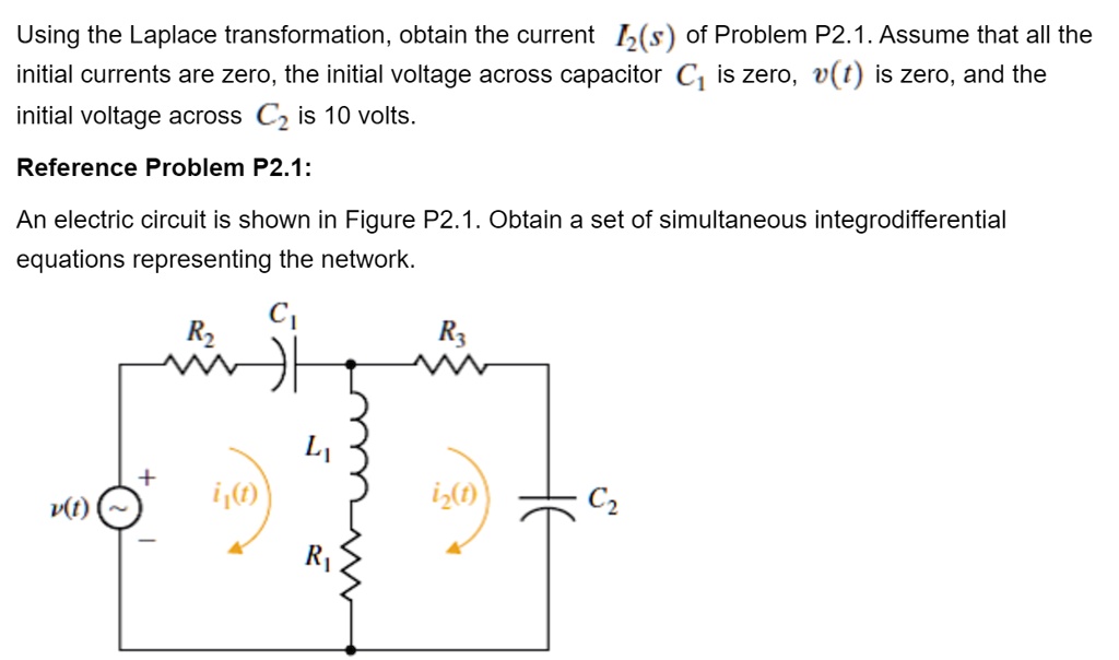 SOLVED: Using the Laplace transformation, obtain the current I2(s) of Problem P2.1. Assume that ...