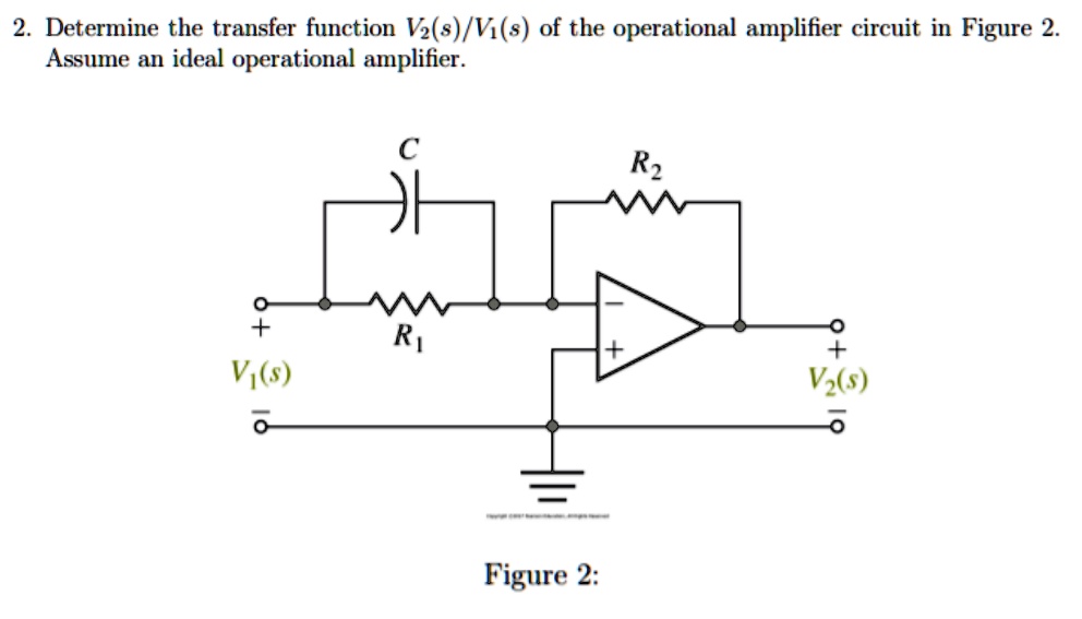 2. Determine the transfer function V2(s)/V1(s) of the operational amplifier circuit in Figure 2 ...