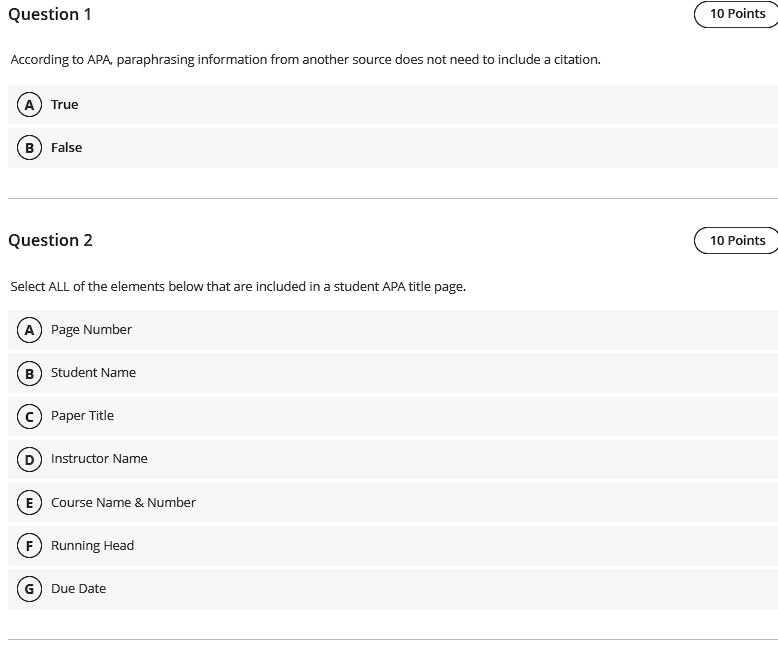 SOLVED: Question 1 According to APA, paraphrasing information from ...