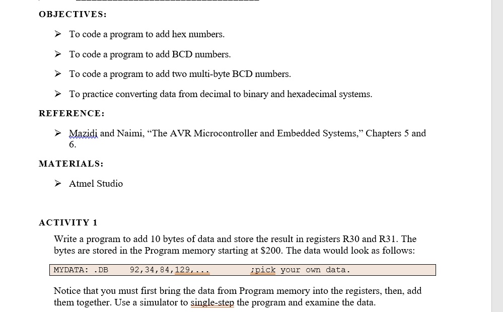 Solved Objectives To Code A Program To Add Hex Numbers To Code A Program To Add Bcd